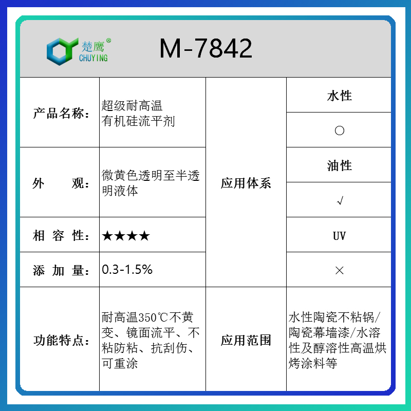 M-7842 水性陶瓷涂料超耐高温流平剂（VS BYK-346/348） - 广州楚鹰新材料科技有限公司